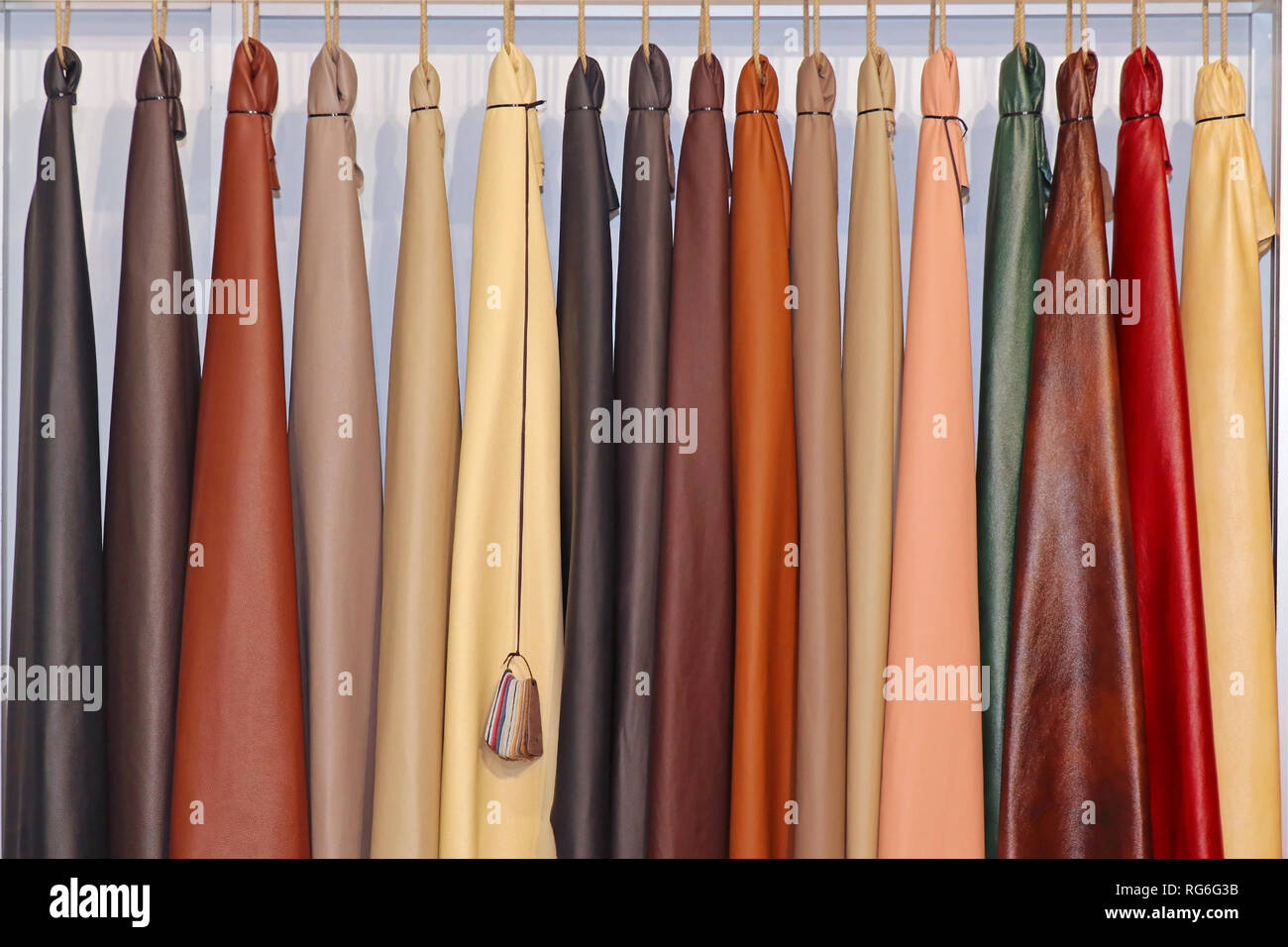 Leather material samples used for furniture inside interior design ...