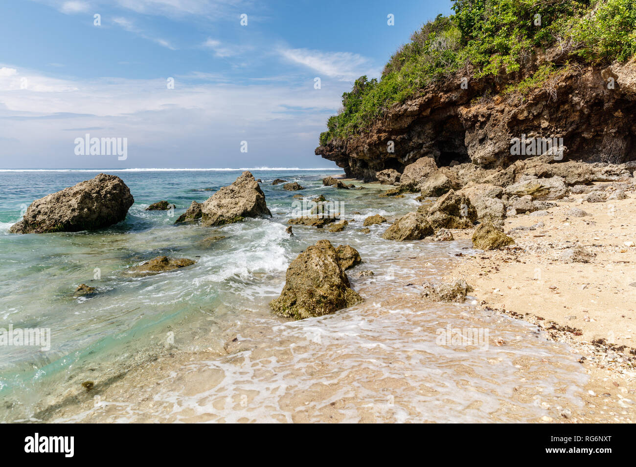 Gunung Payung Beach, Bukit, Bali, Indonesia. Turquoise water, rocks ...