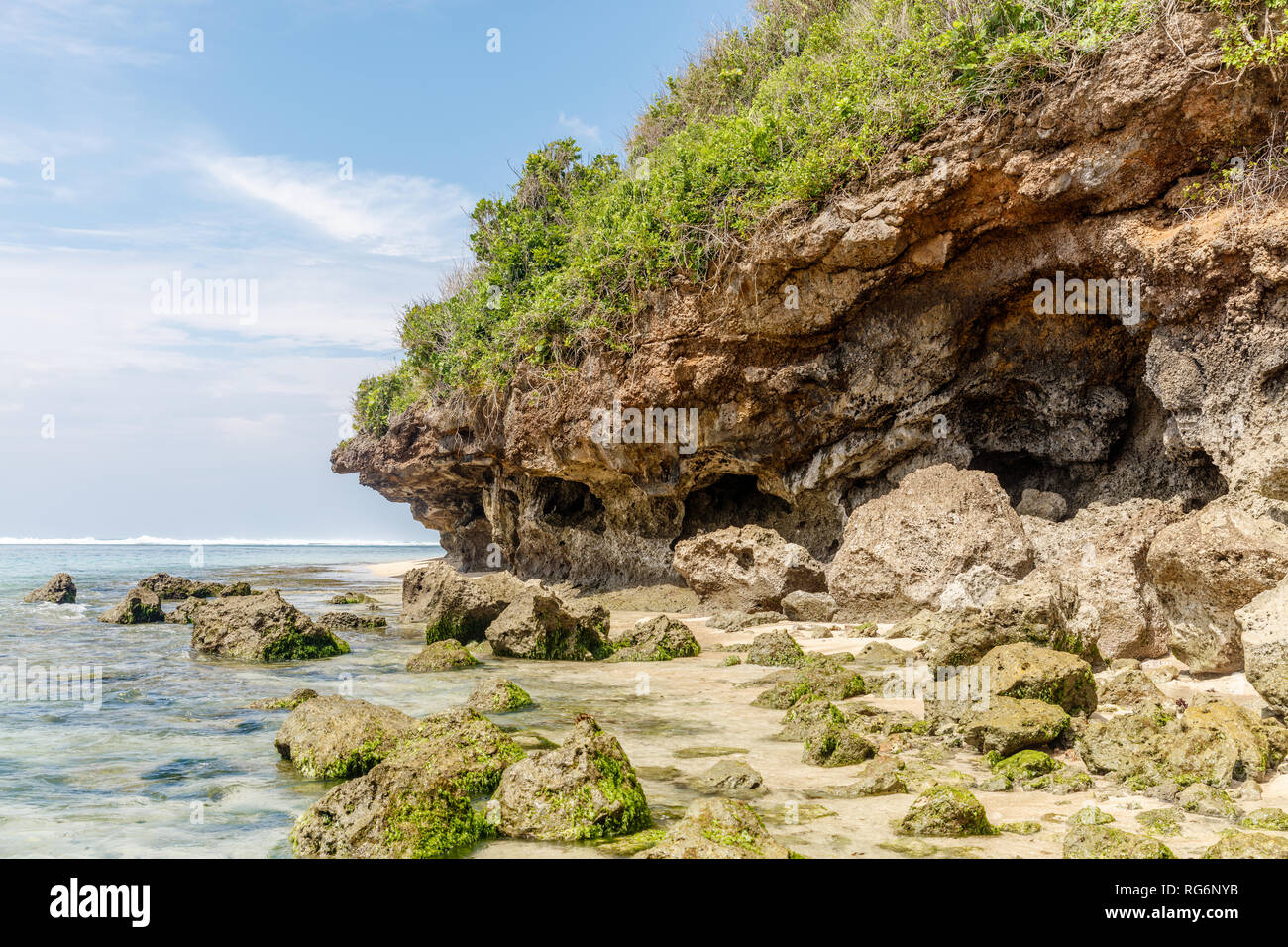 Gunung Payung Beach, Bukit, Bali, Indonesia. Turquoise water, rocks ...