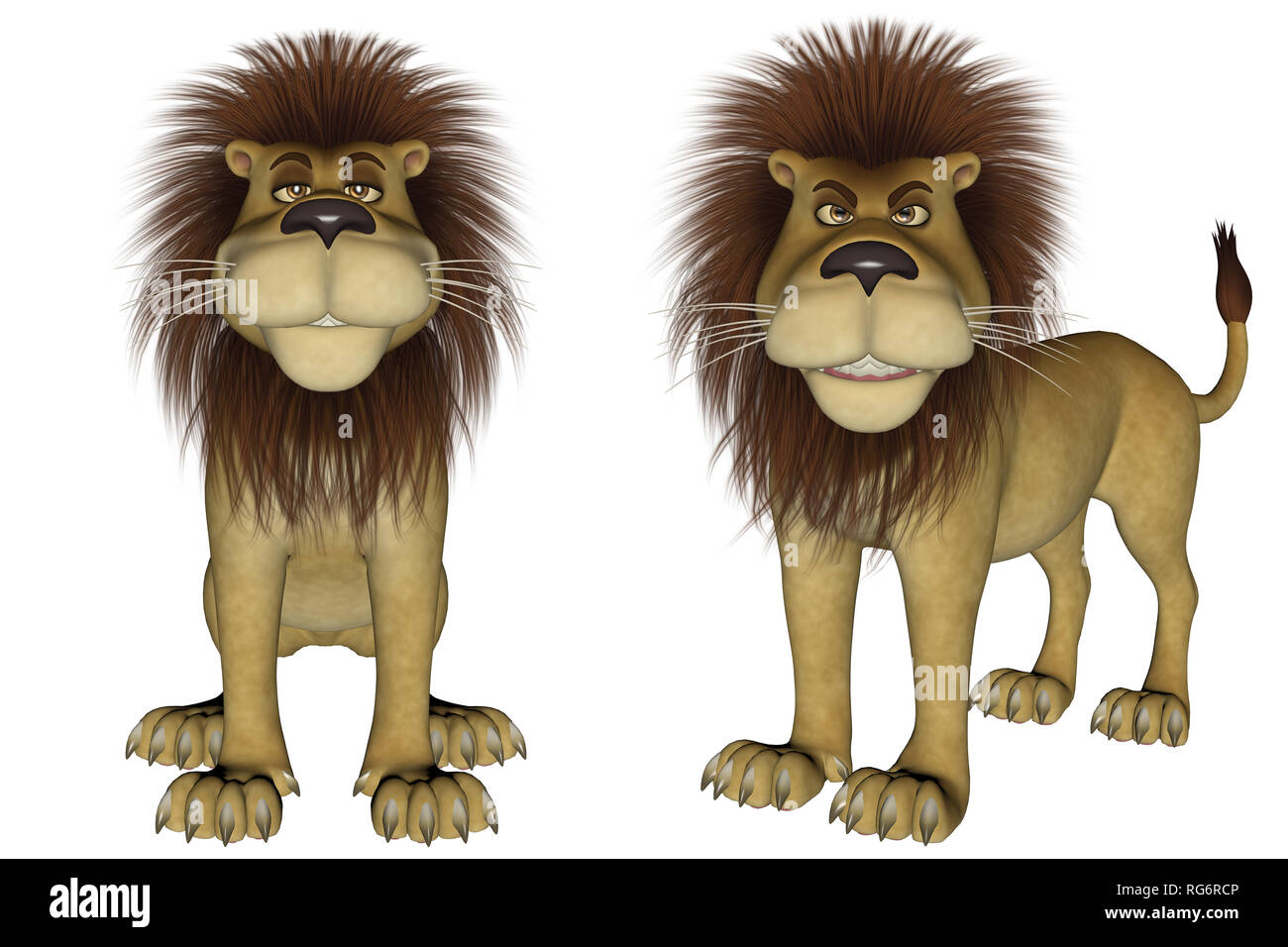Pair of cartoon lions isolated on white, 3d render Stock Photo - Alamy