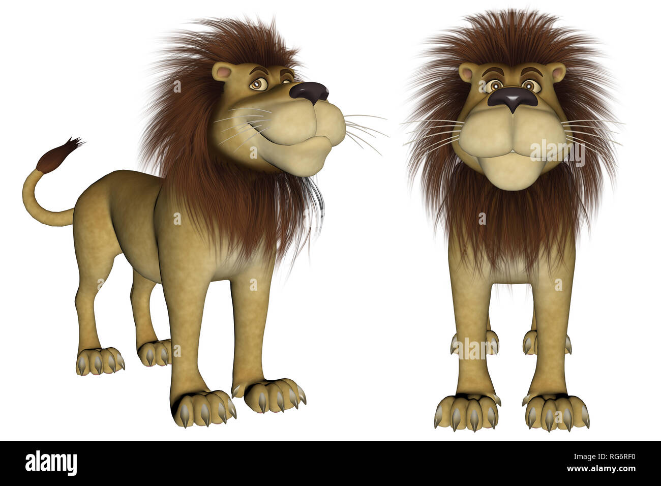 Pair of cartoon lions isolated on white, 3d render Stock Photo - Alamy