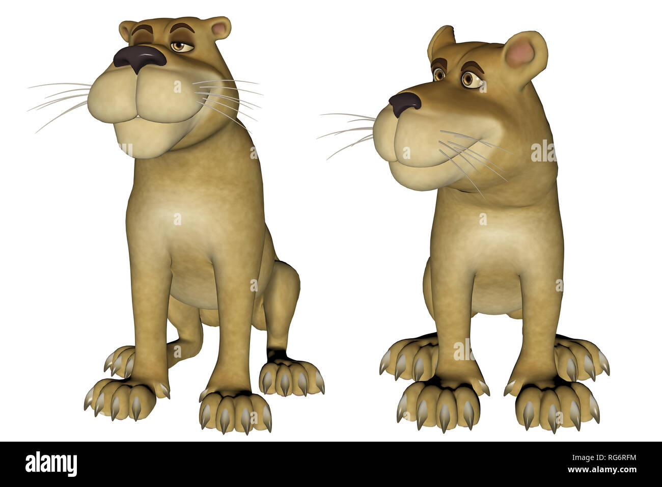 Pair of cartoon lions isolated on white, 3d render Stock Photo - Alamy