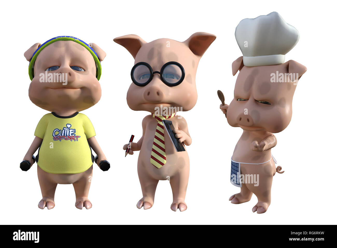 Set of cute little cartoon pigs isolated on white, 3d render Stock ...