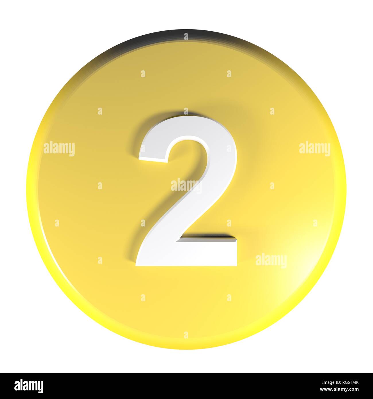 Number 2 yellow circle push button - 3D rendering illustration Stock ...