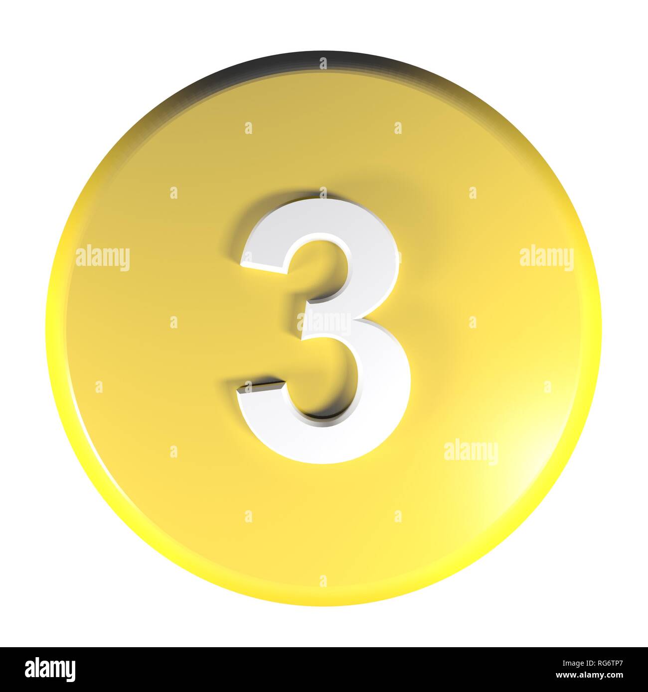 Number 3 yellow circle push button - 3D rendering illustration Stock ...