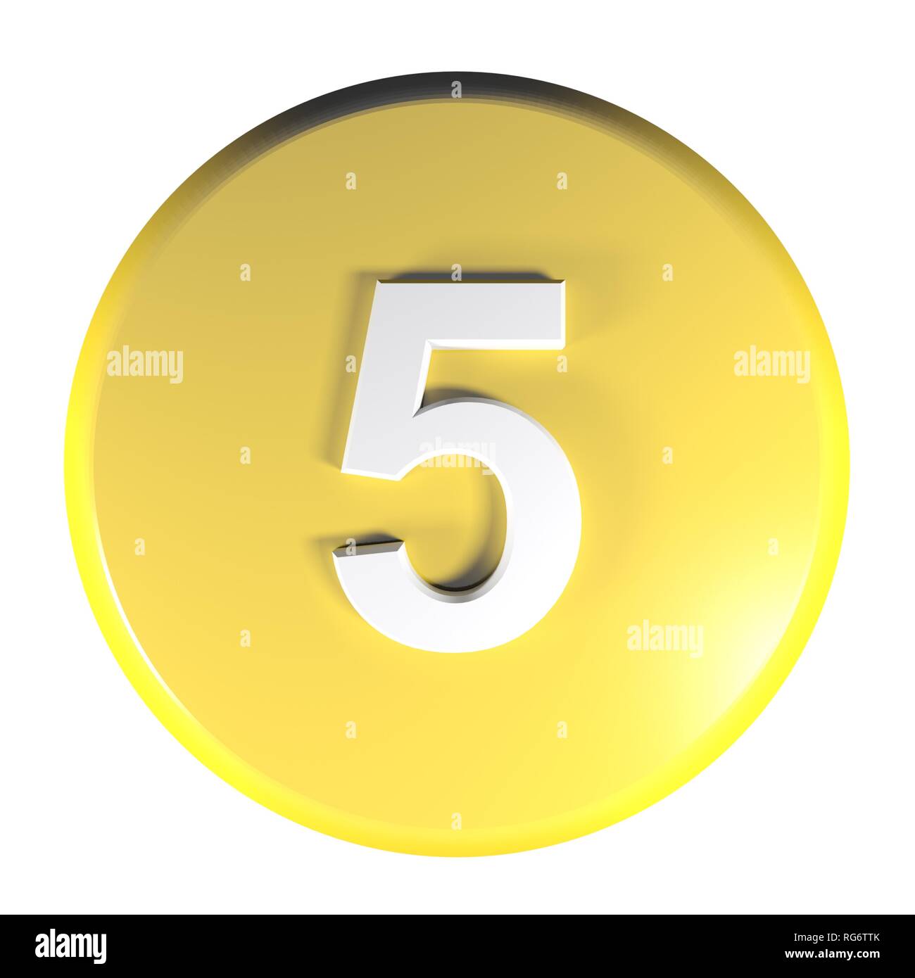 Number 5 yellow circle push button - 3D rendering illustration Stock ...