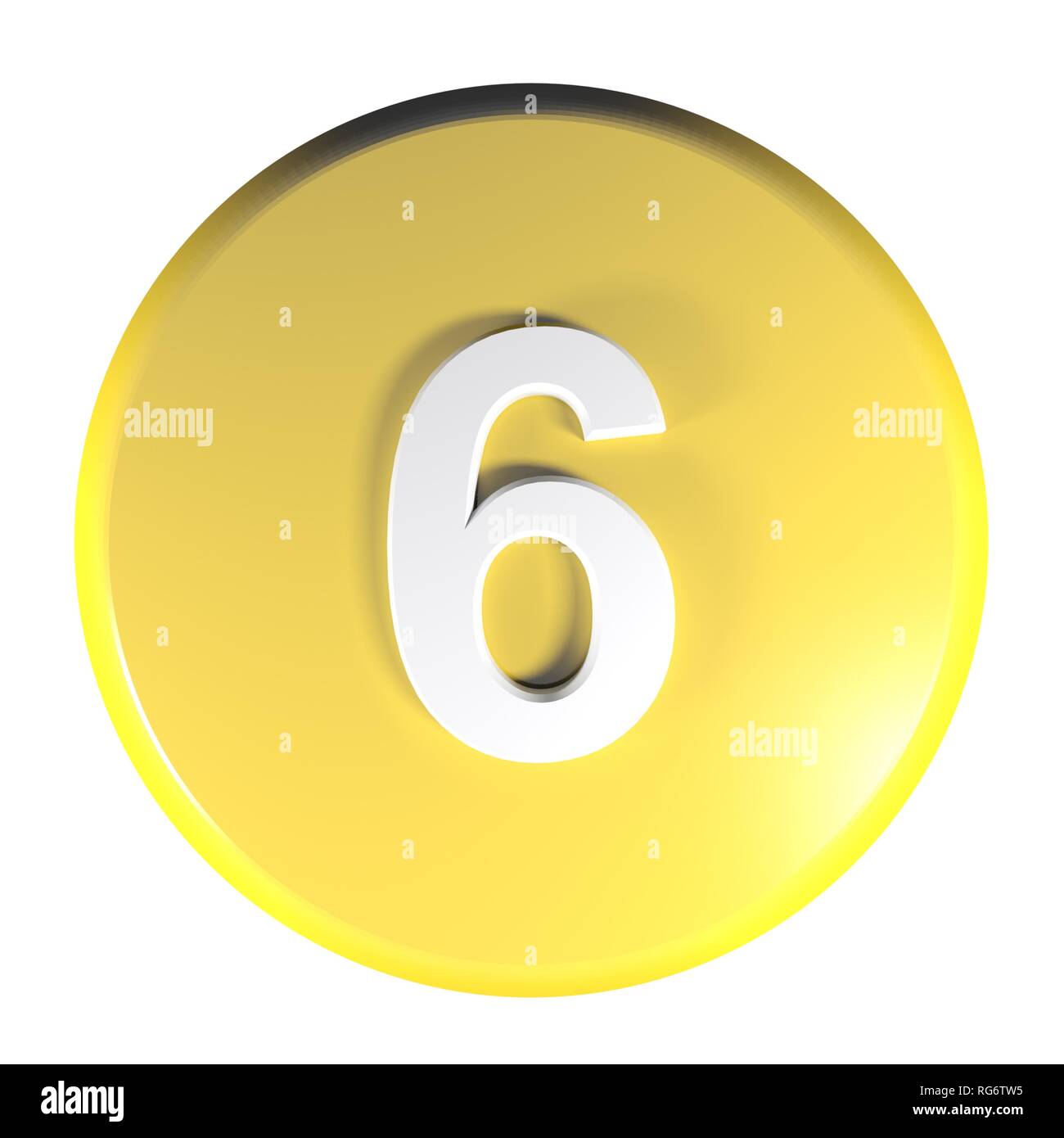 Number 6 yellow circle push button - 3D rendering illustration Stock ...
