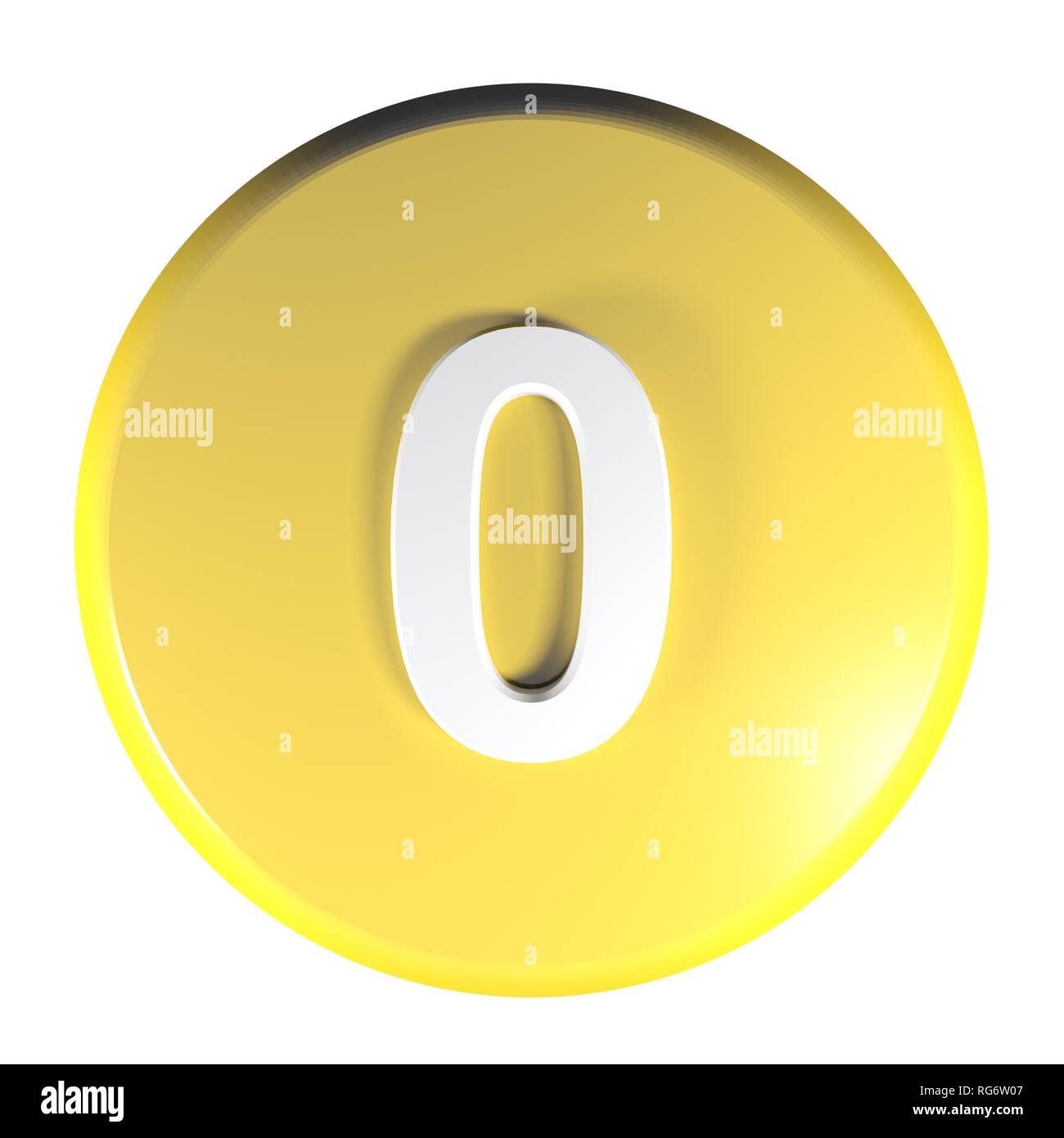 Number 0 yellow circle push button - 3D rendering illustration Stock ...