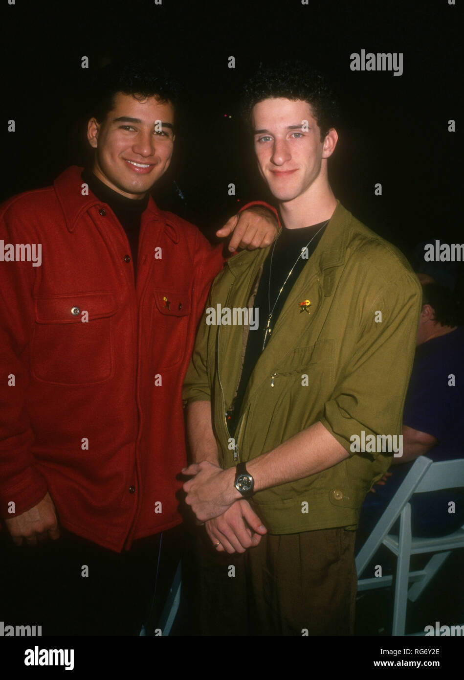 HOLLYWOOD, CA - NOVEMBER 28: Actor Mario Lopez and actor Dustin Diamond ...
