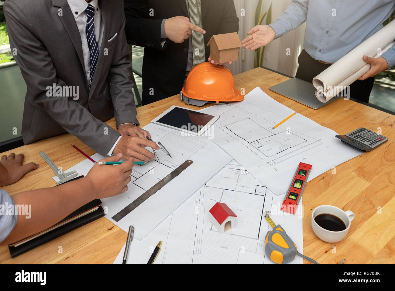 Engineer and Architect concept, Engineer Architects office team working ...