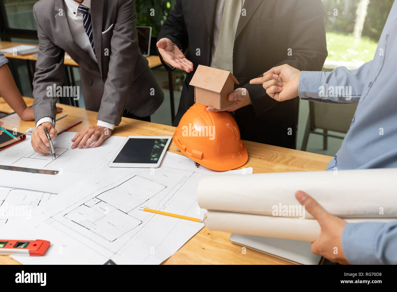 Engineer and Architect concept, Engineer Architects office team working ...