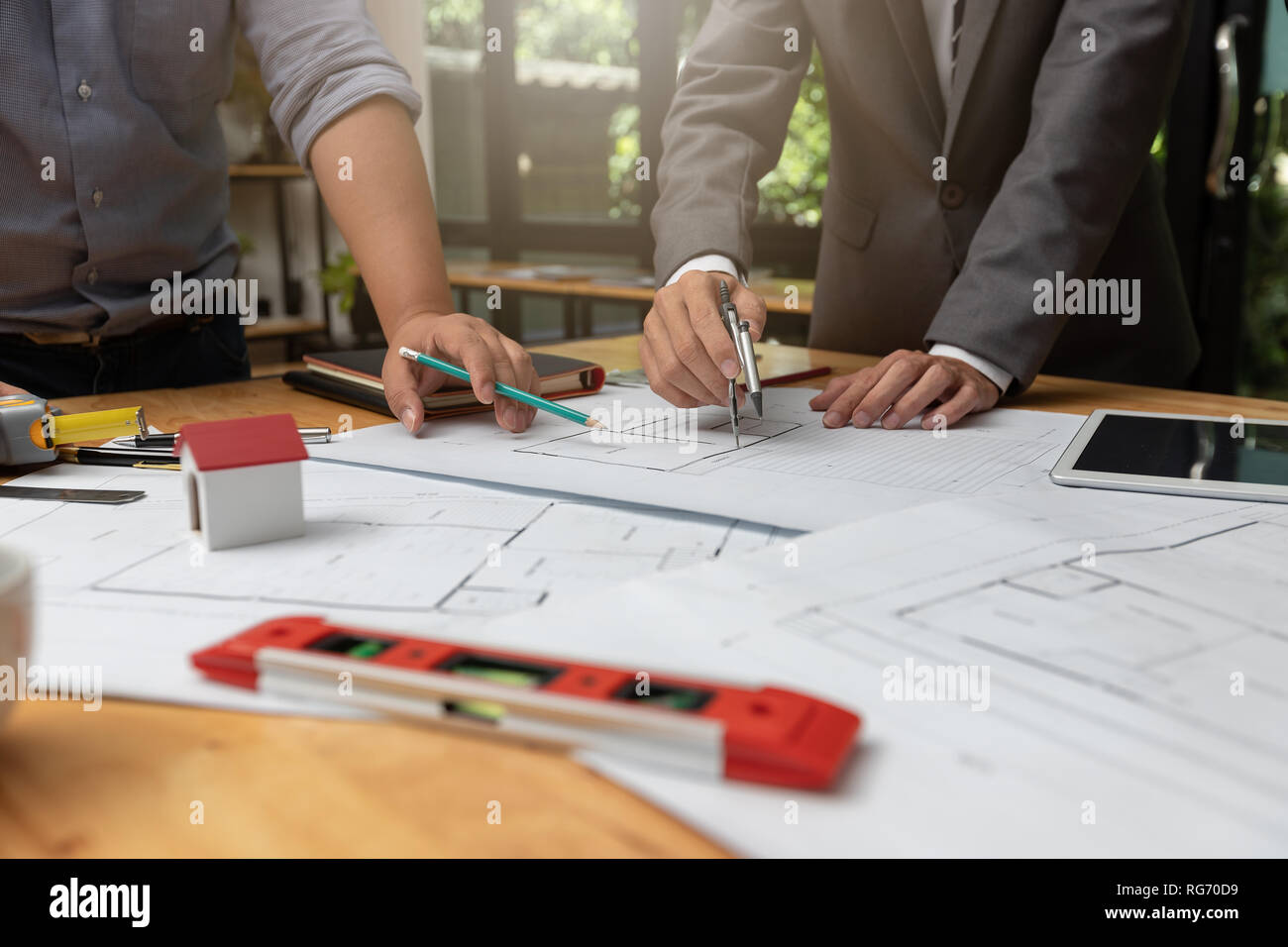 Engineer and Architect concept, Engineer Architects office team working ...