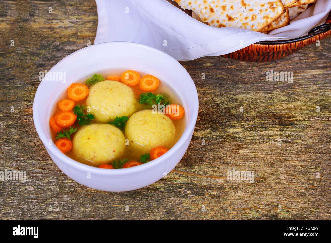 Jewish Passover hot homemade matzo ball soup in a bowl Stock Photo - Alamy