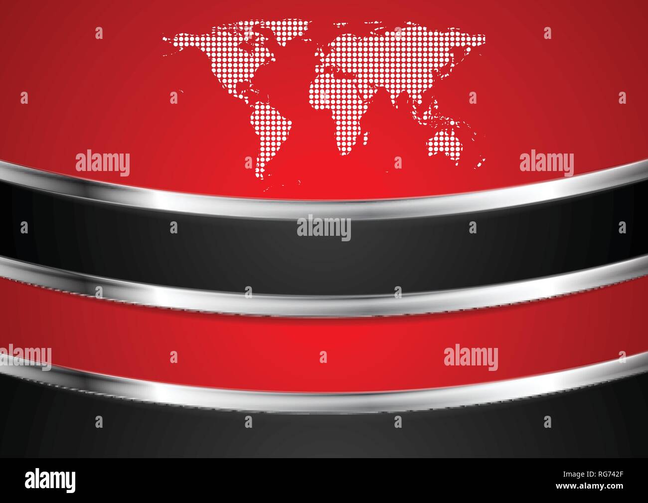 Tech red and black background with dotted world map and metallic ...