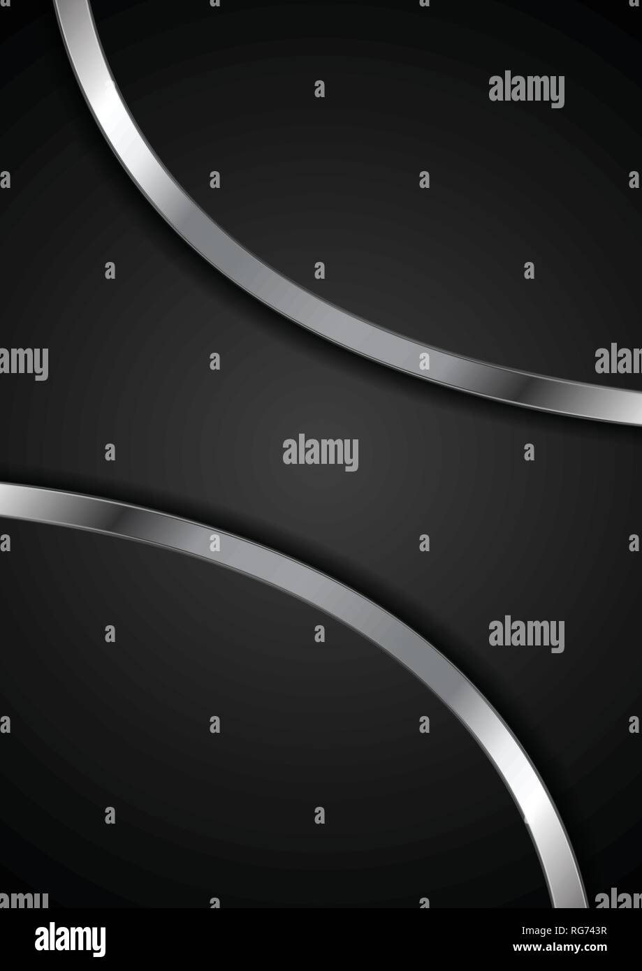 Black abstract background with silver wavy stripes. Vector illustration ...