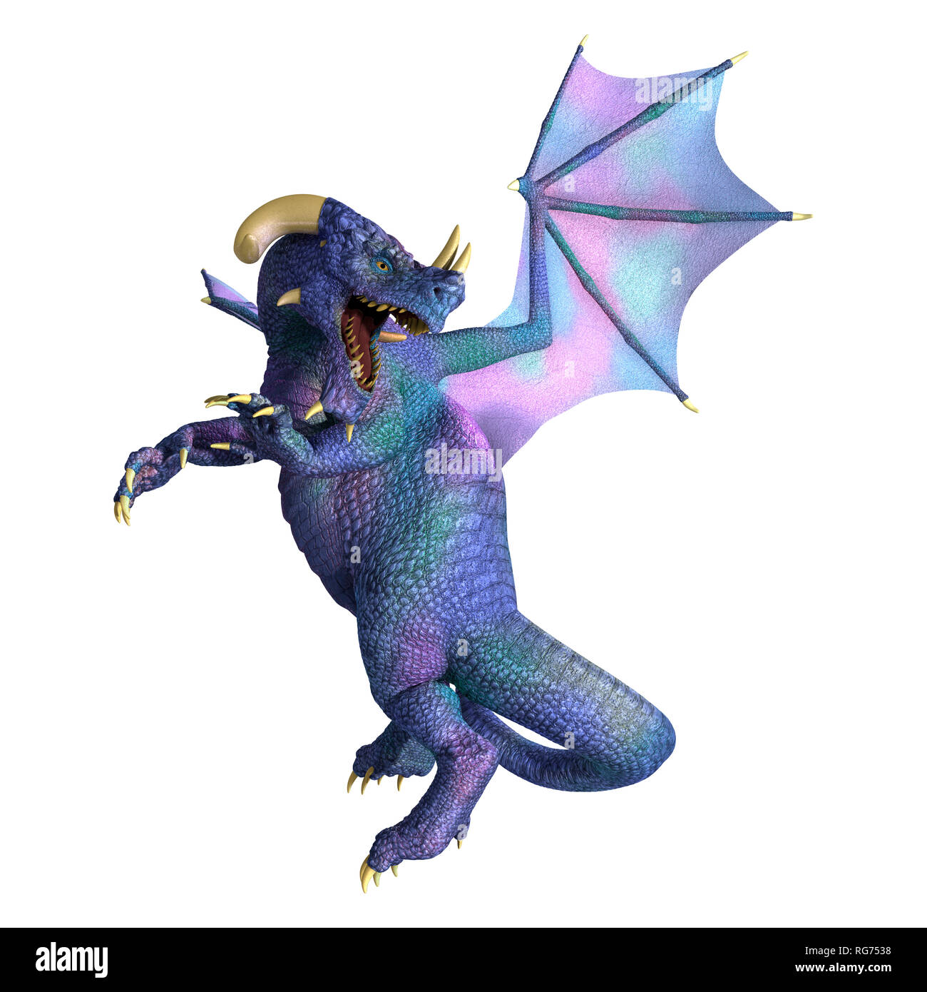 3D rendering of a blue fantasy dragon isolated on white background ...
