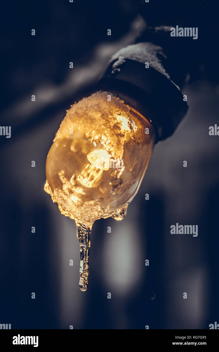 Color image of a frozen lit light bulb Stock Photo - Alamy