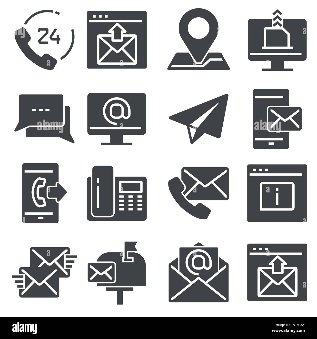 Contact us gray icons for web and mobile app. Vector illustrations ...