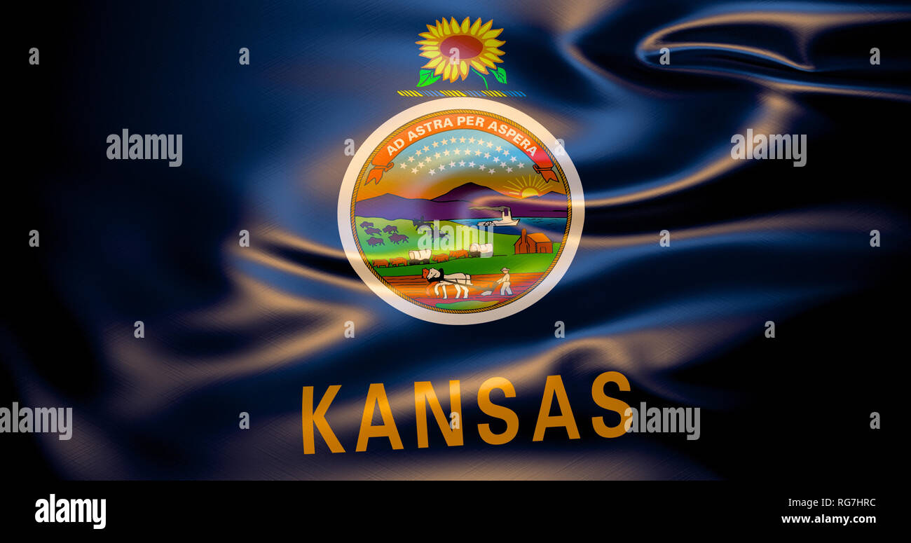 Kansas flag in the wind. 3d illustration. Topeka Stock Photo - Alamy