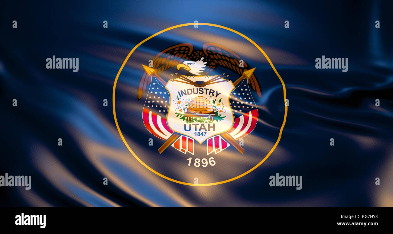 Utah flag in the wind. 3d illustration. Salt Lake City Stock Photo - Alamy