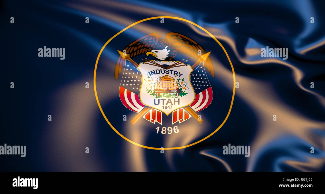 Utah flag in the wind. 3d illustration. Salt Lake City Stock Photo - Alamy