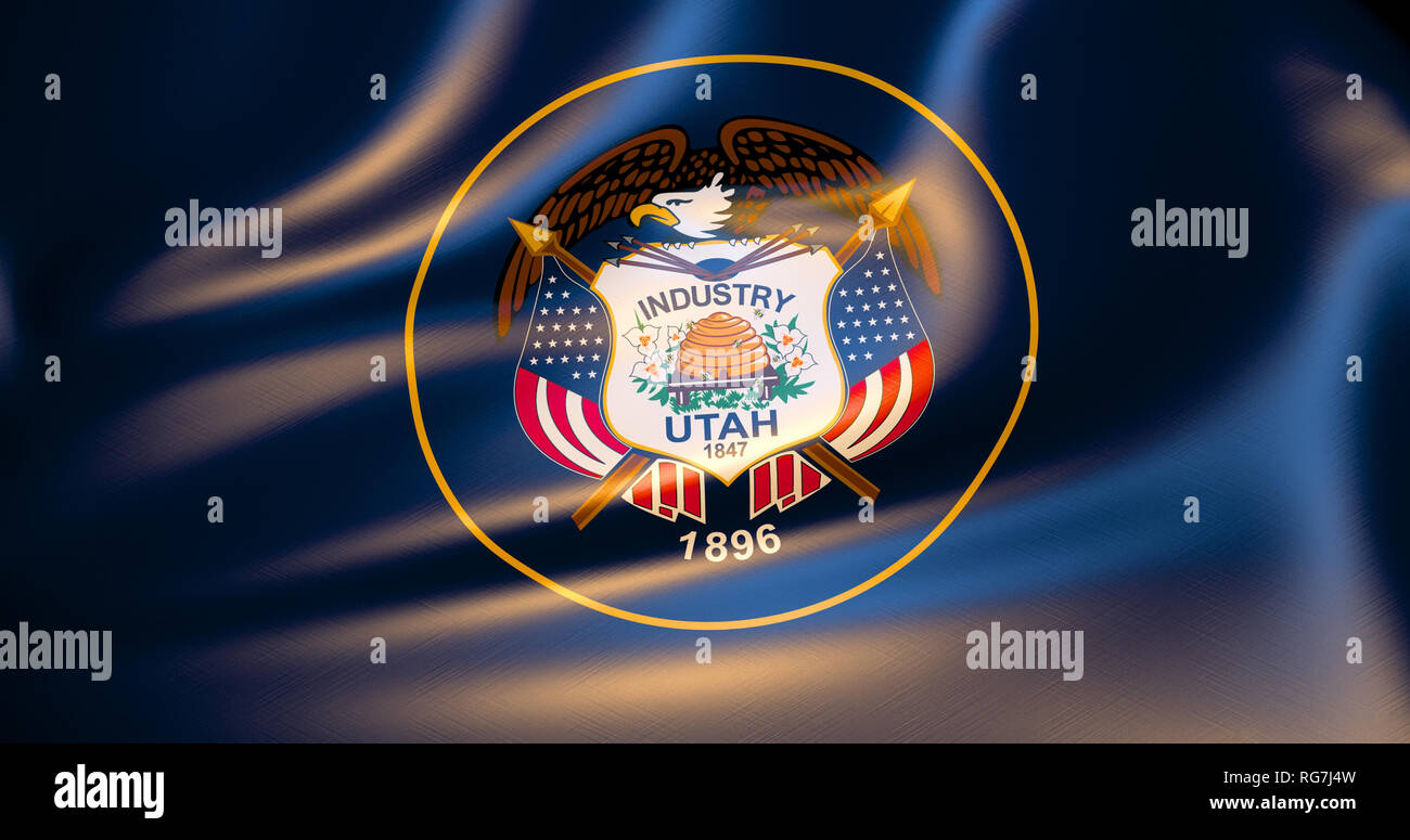 Utah flag in the wind. 3d illustration. Salt Lake City Stock Photo - Alamy