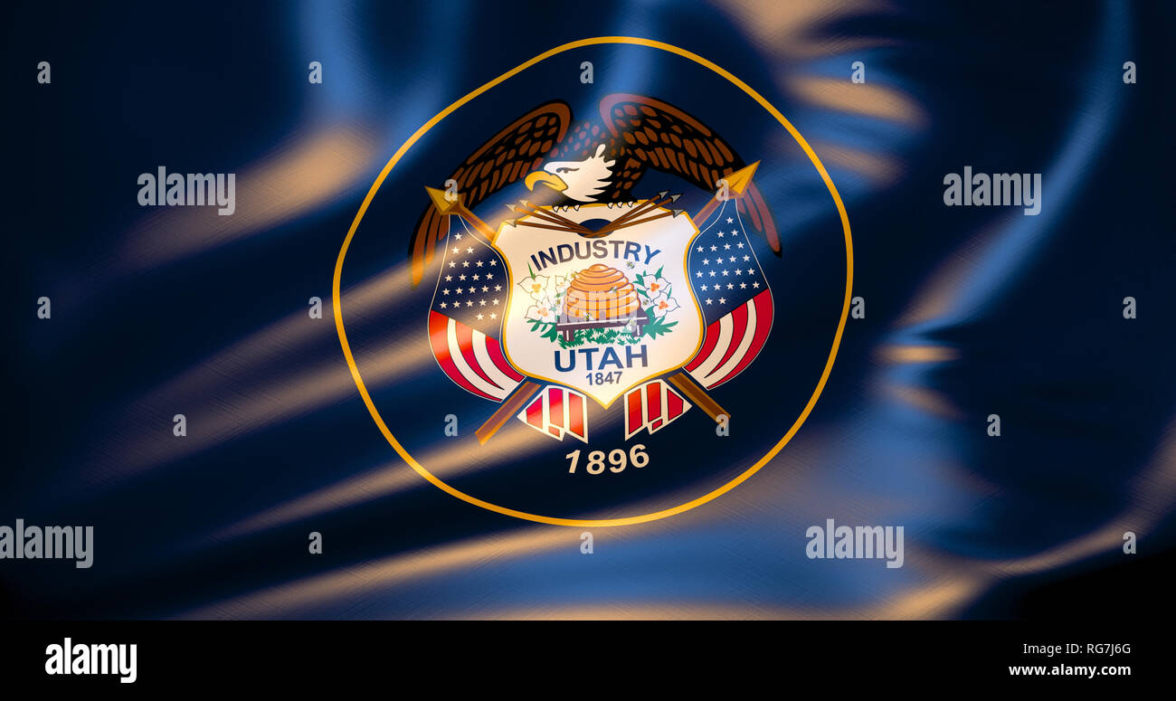 Utah flag in the wind. 3d illustration. Salt Lake City Stock Photo - Alamy