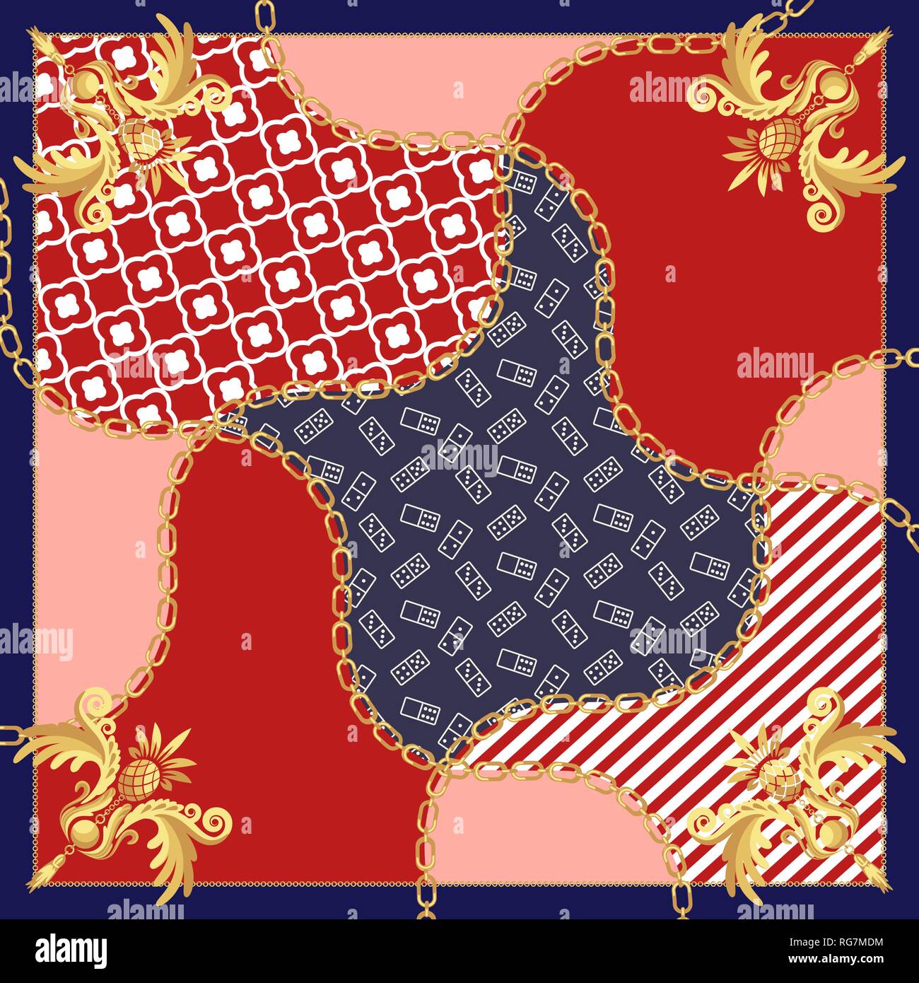 Silk scarf gold chains vintage baroque design vector Stock Vector Image ...