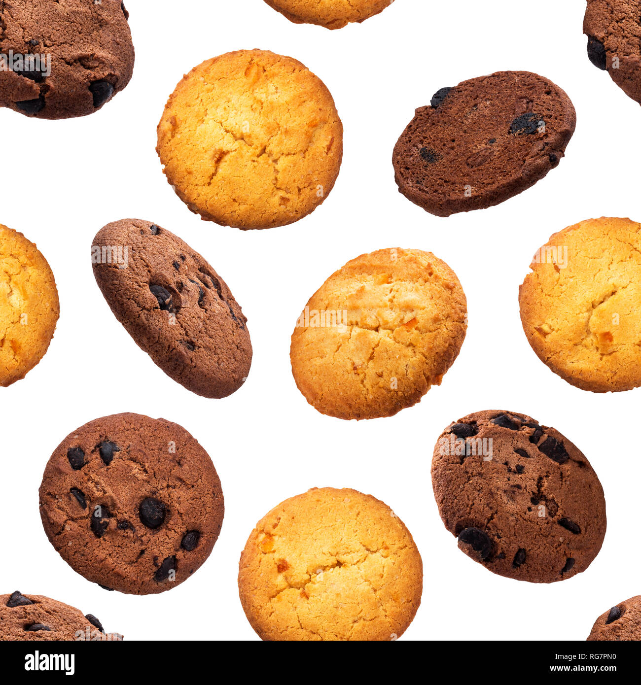 Chocolate oatmeal chip cookies seamless pattern, isolated on white ...