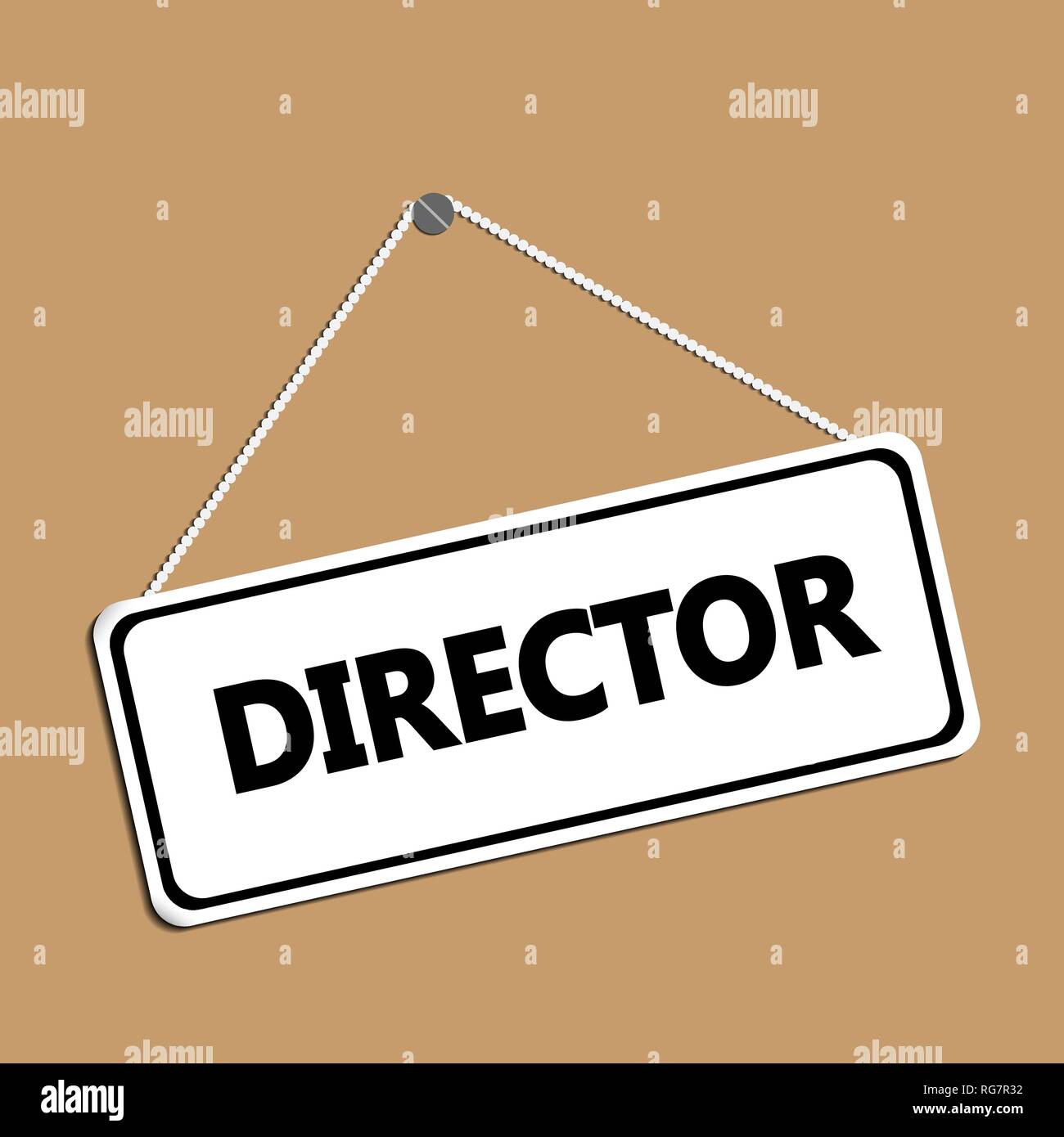 On the screw hanging plate with a chain and the words Director Stock ...