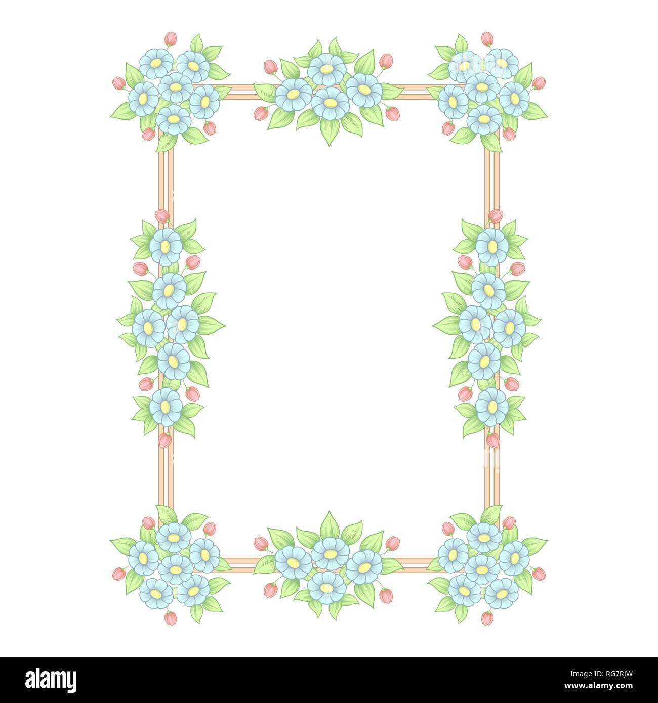 Pastel color frame with daisy flower bouquetes isolated on white ...