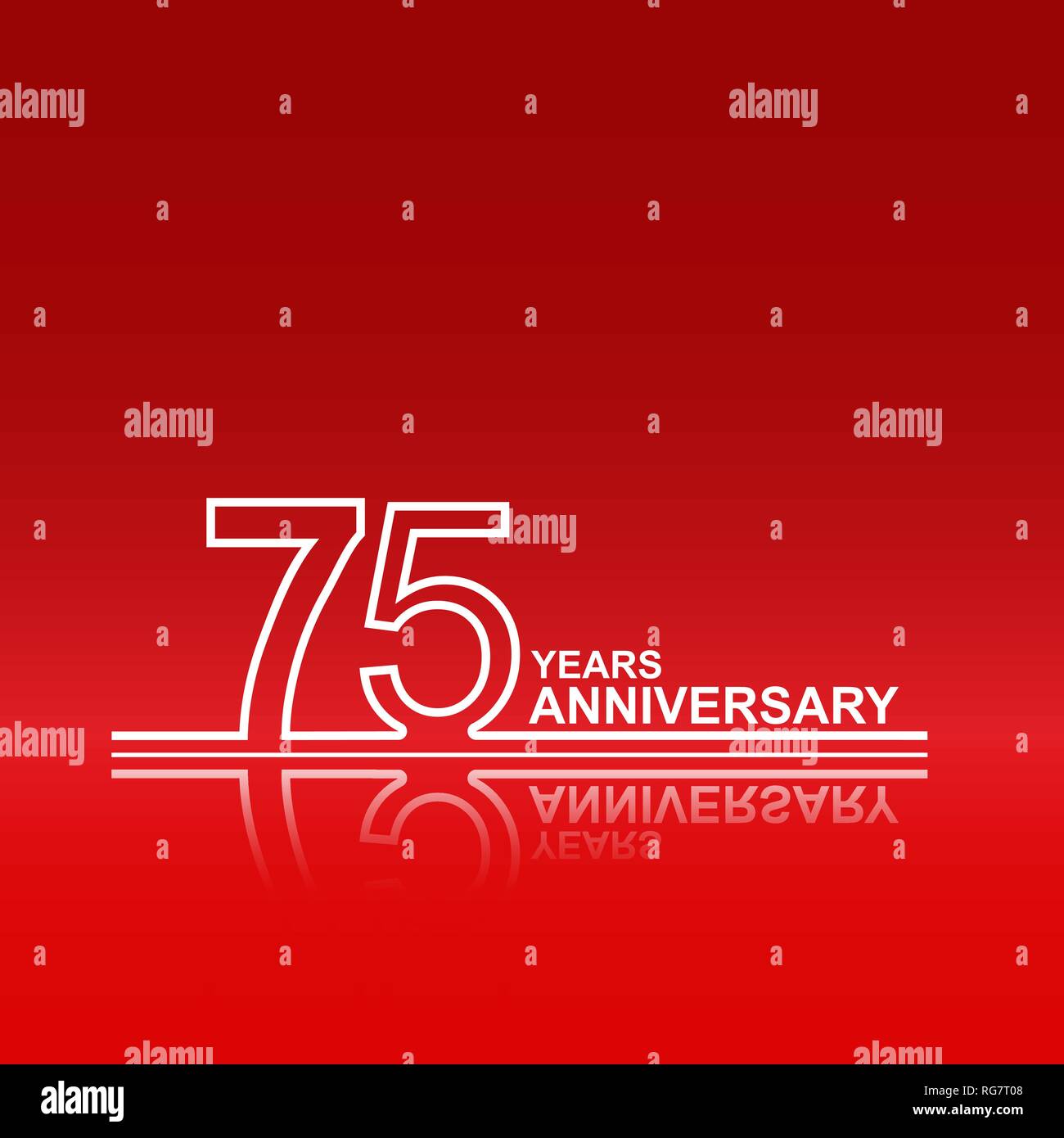 75 years anniversary, contour silhouette of a number with reflection ...