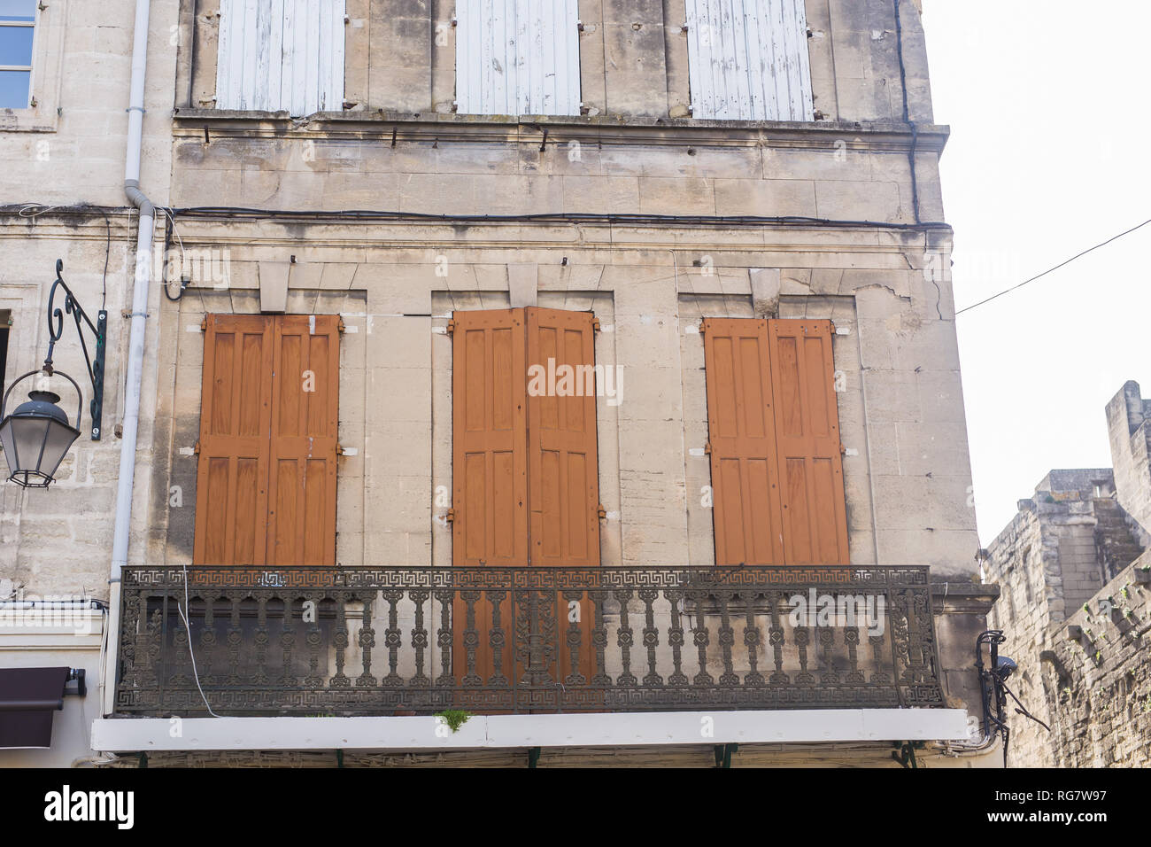 Design, architecture and exterior concept - Old ancient balconies Stock Photo - Alamy