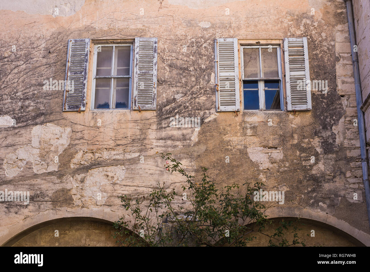 Old ancient window shutters of a mediterranean house, vintage ...