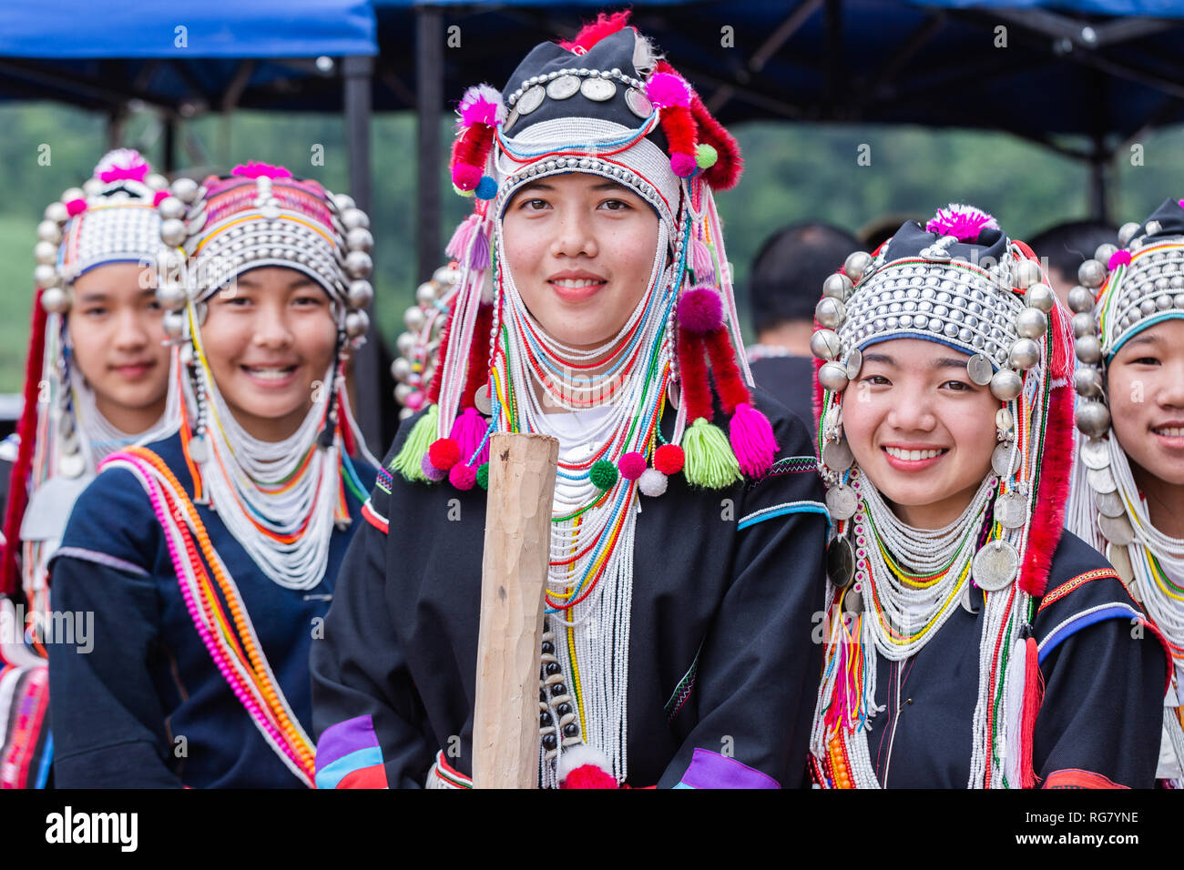 Beautiful young asian lady Akha tribe on Akha Swing Festival. The ...