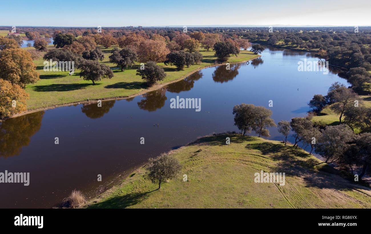 Aerial viewe of two rivers along the countryside in Spain Stock Photo ...
