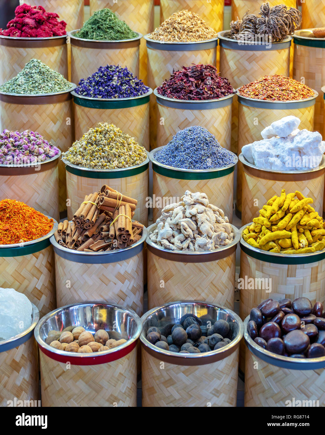 Colorful piles of spices in Dubai souks, United Arab Emirates Stock ...