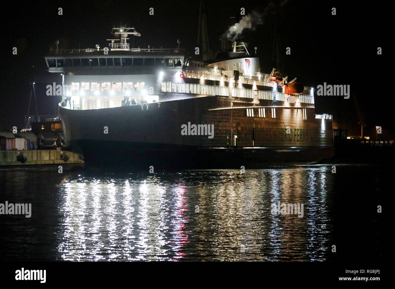 Rostock, Germany. 28th Jan, 2019. The Scandlines ferry "Berlin" is in ...