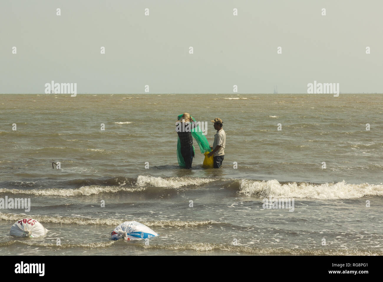 Can Gio province. Vietnam, Jan. 28th, 2019 Illegal sea sand diggers ...