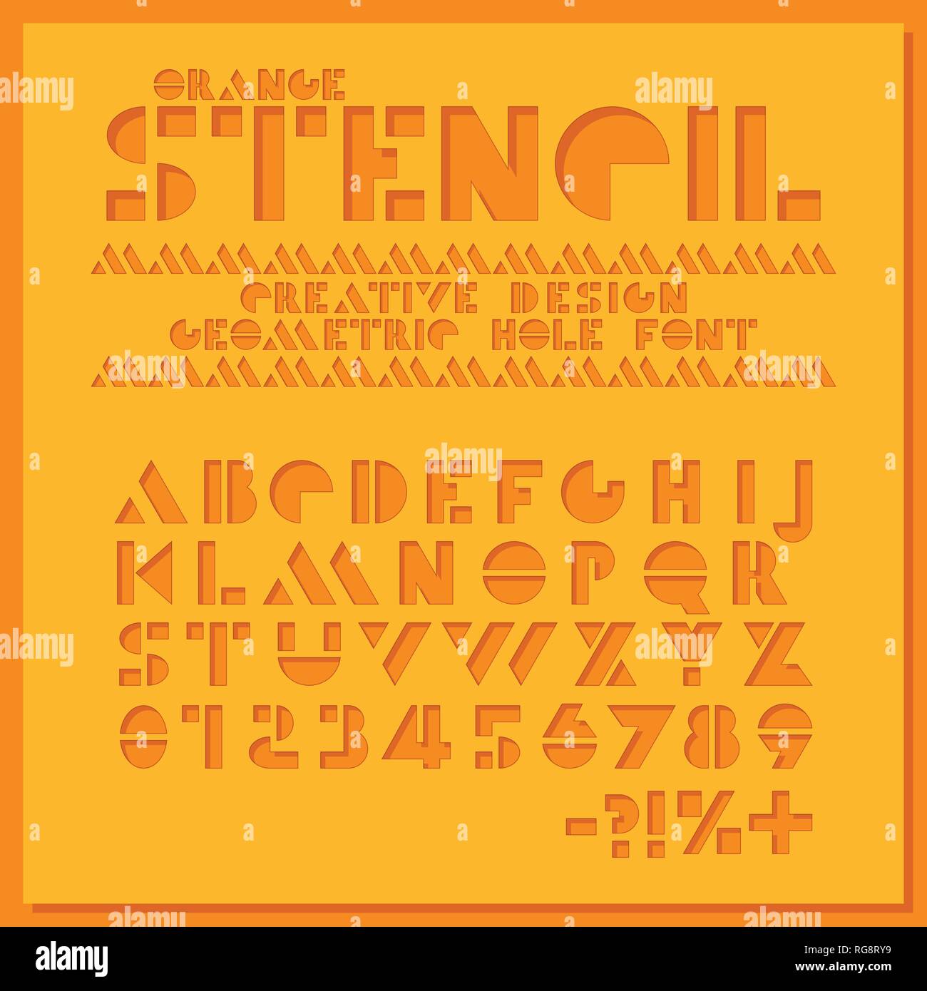 Orange stencil geometric font. Color paper cut typeface alphabet. Hole ...