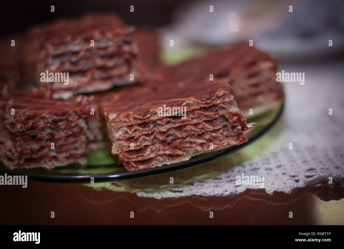 Chocolate layered wafer cake Stock Photo - Alamy