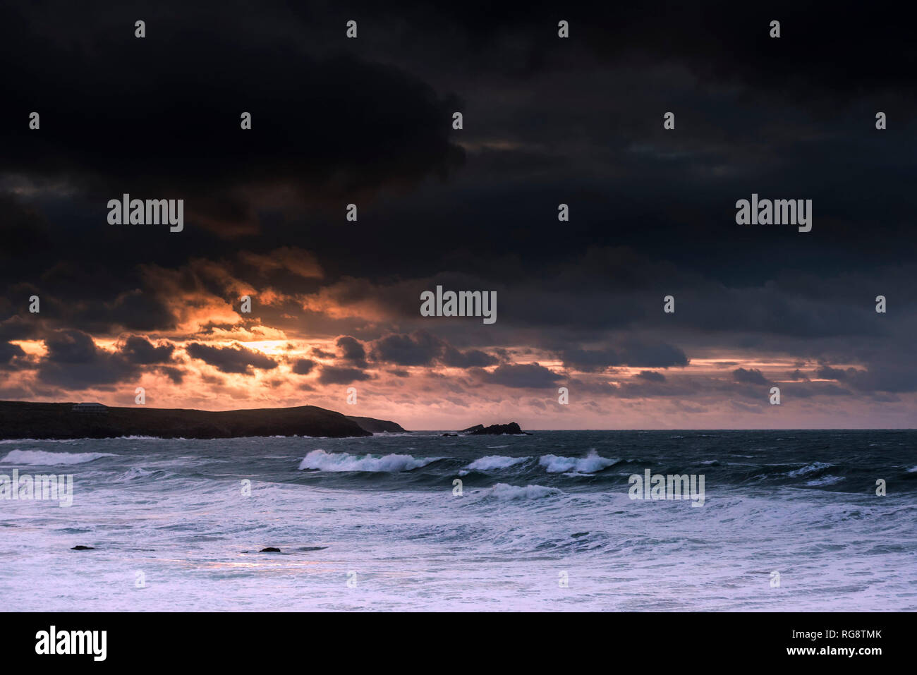 A spectacular sunset over Fistral Bay in Newquay Cornwall Stock Photo ...