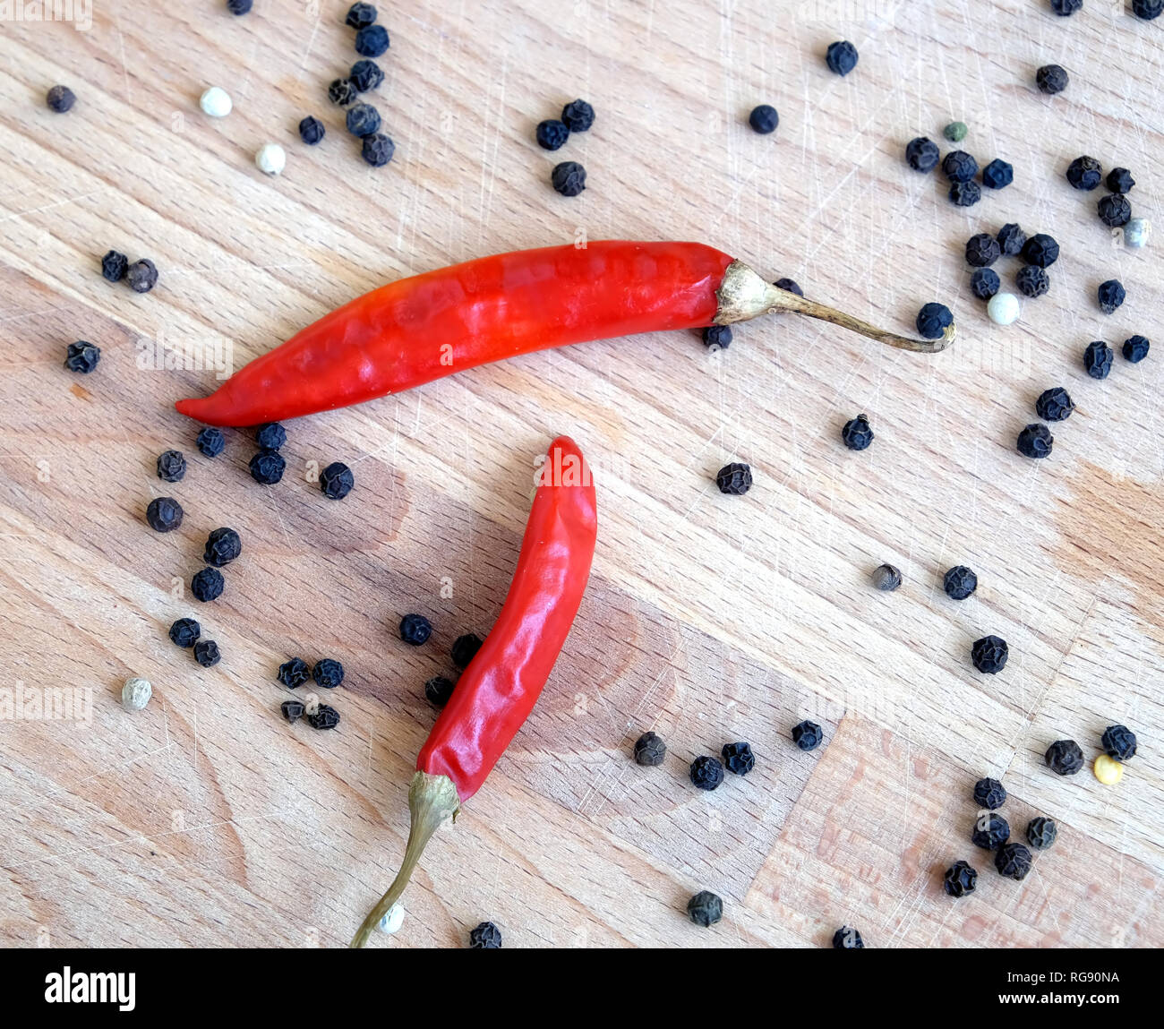 Hot spice ingredients for food. Still life with red paprika chilli ...