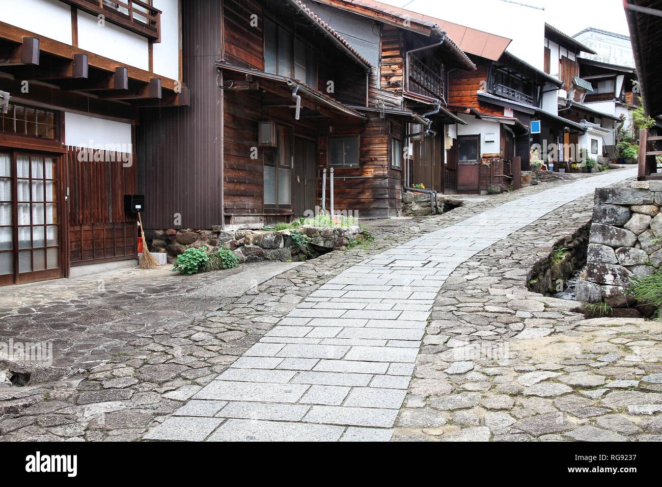 Japan - famous Nakasendo trail in Magome old town. Old route hundreds ...