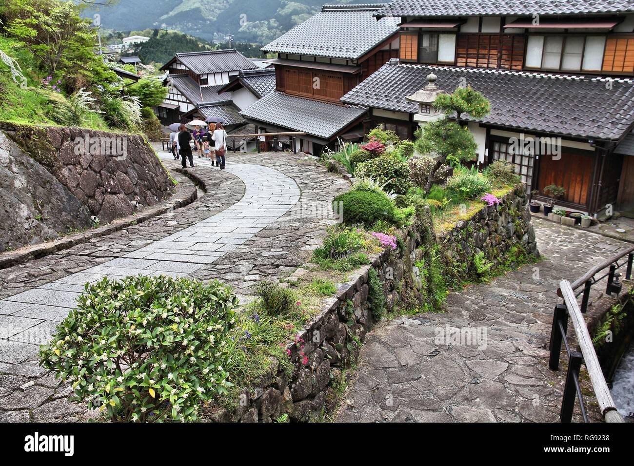 Japan - famous Nakasendo trail in Magome old town. Old route hundreds ...