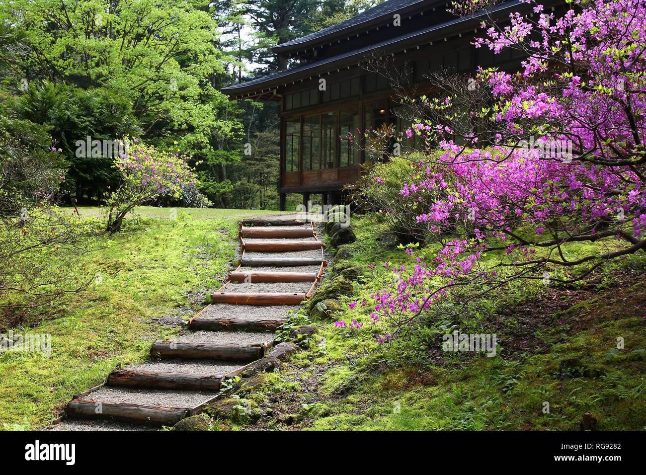 Nikko, Japan - Japanese gardens in spring time. Tamozawa villa Stock ...