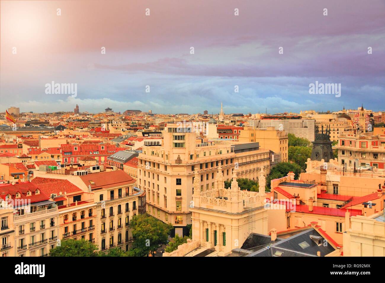 Madrid, Spain - cityscape and architecture in sunset light Stock Photo ...