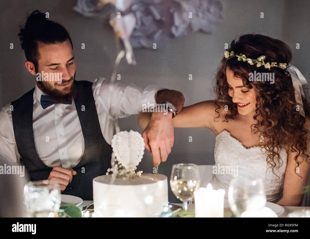 Cheerful bride groom cutting hi-res stock photography and images - Alamy