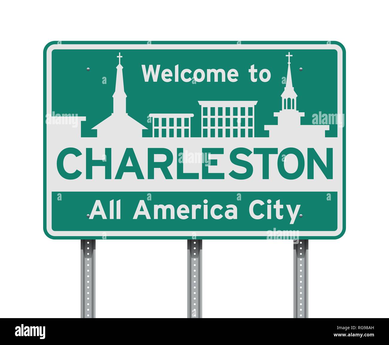 Vector illustration of the Welcome to Charleston green and white road ...