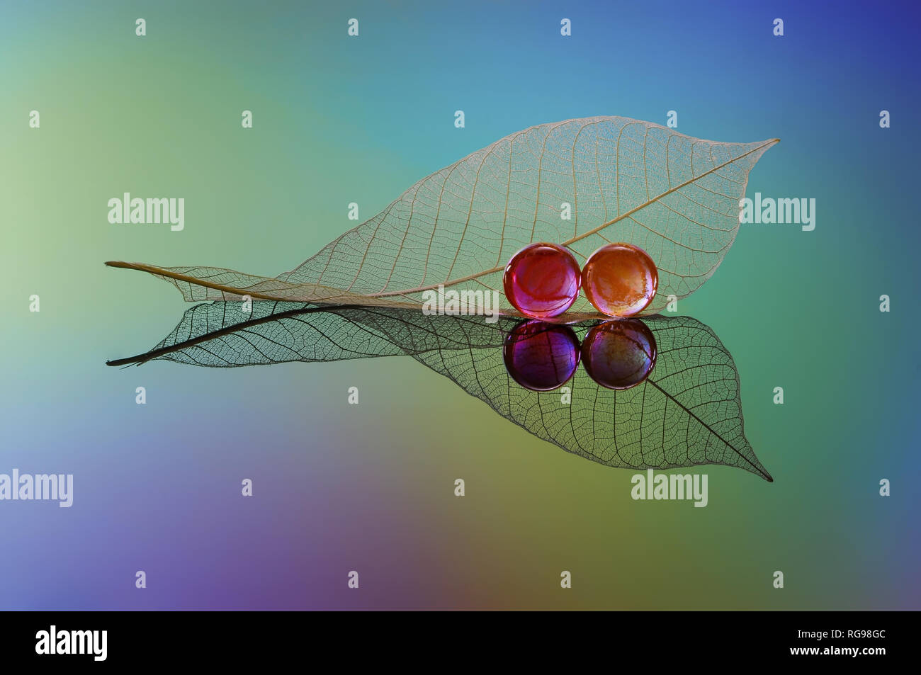 Two Droplets of water with a leaf Stock Photo - Alamy